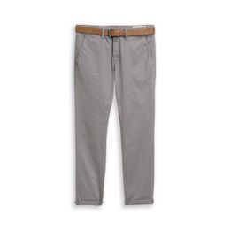 Tom Tailor Denim Herren Chino Hose mit Gürtel, grau, Uni, Gr. 28/32