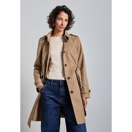 Trenchcoat Street One, Damen, Gr. 36, braun (schwarz nutty mocca), Web, 69% Baumwolle, 31% Polyester, unifarben, normal ca. Mitte Oberschenkel, V-Ausschnitt, abgesteppt, Mäntel, mit Bindegürtel