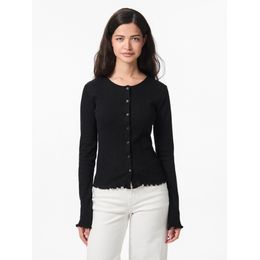 Strickjacke Pieces "PCMARIE LS POIN CARDIGAN JRS NOOS BC", Damen, Gr. L, schwarz, Jersey, Obermaterial: 100% Baumwolle, unifarben, regular fit taillenlang, Rundhals, gewellter Abschluss, Strickjacken
