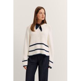 Bugatti Damen Rundhalspullover20, ecru, Gr. XL, gestreift, 62% Baumwolle, 38% Polyamid, Pullover, mit Streifendesign