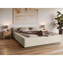 Polsterbett Home Affaire "LAUREDA Bettgestell mit Lattenrost, in 4 Breiten- 140, 160, 180, 200cm", beige, B:184cm H:74cm L:244cm, 83% Polyester, 17% Nylon, Betten, Polsterbett, mit Kopfteil und Bettkasten, ohne Matratze