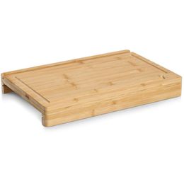 Schneidebrett zeller PRESENT "mit Tablet-Halter", hellbraun, weiß, B:26,5cm H:5,2cm L:40cm, Bambus, Kunststoff, Schneidebretter, mit herausnehmbarem Auffangbehälter