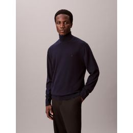 Stehkragenpullover Calvin Klein "LS MERINO MOCK NECK SWTR 14GG", Herren, Gr. XL, blau (schwarz sapphire), Web, Obermaterial: 100% Wolle, unifarben, regular fit normal, Rundhals, eingesetzt gerader Abschluss, Pullover, Mit Rundhalsausschnitt, regular fit