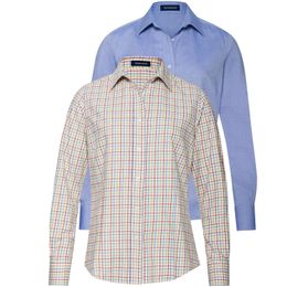 Highmoor Blusen im Doppelpack Blau/Wei&szlig; mit Tattersall (Gr&ouml;&szlig;e: 40)