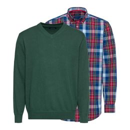 Highmoor Set: V-Pullover & Karohemd Grün (Größe: M)