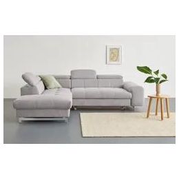 Ecksofa COTTA "Chef L-Form", grau (platinum), B:257cm H:72cm T:206cm, Luxus-Microfaser (100% Polyester);Kunstleder Softlux;Leder Advantage (abgedecktes Spalt-Rindsleder), Rückseite mit schwarzem Spannstoff bezogen;NaturLEDER (echtes Rindsleder), Rückseite mit schwarzem Spannstoff bezogen, Sofas, mit Kopfteilverstellung, edle Metallkufen, wahlweise mit Bettfunktion