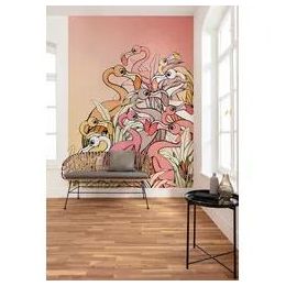 Vliestapete Komar "Digitaldruck Vlies - Flamingos and Lillys - Größe 200 x 280 cm", rosa (rosa, gelb), B:200m L:280m, Vlies, Tapeten, Kinderzimmer
