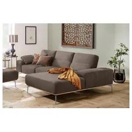 Ecksofa W.Schillig "run, Designsofa, bequem, L-Form", braun (stone w82), B:299cm H:88cm T:178cm, Longlife Xtra-Leder Z73: Naturwalkleder der Luxusklasse aus den erlesensten Rohhäuten. Hautstärke 1, 1 – 1, 3 mm;ROHLEDER Jacquard-Flachgewebe Q2 W60 (63% Polyester, 37% Polyacryl);ROHLEDER Chenille-Flachgewebe Q2 W77 (68% Polyacryl, 32% Polyester);Stoff S37 (100% Polyester), Sofas, mit elegantem Holzs