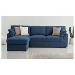 Ecksofa Home Affaire "Citry", blau (dunkelblau), B:246cm H:88cm T:156cm, 100% polyester, Sofas, Breite 246 cm, Chenille, Bettfunktion, Bettkasten, L-Form