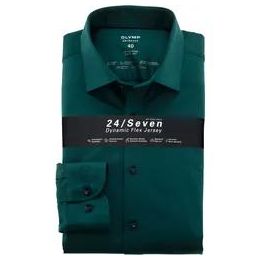 Businesshemd OLYMP "Level Five body fit Jerseyshirt", Herren, Gr. 42, N-Gr, grün (dunkelgrün), Web, Obermaterial: 92% Baumwolle, 8% Elasthan, elegant, schmal, Langarm, Hemden, in Jersey Qualität