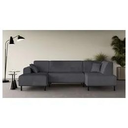 Wohnlandschaft Home Affaire "ARROS U-Form mit Wellenunterfederung, Maße B/T/H: 300/163/81 cm", grau (anthrazit), B:300cm H:81cm T:163cm, 100% Polyester, Sofas, incl. Zierkissen, mit Recamiere links/rechts bestellbar, auch in Cord