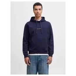 Jack & Jones Kapuzensweatshirt JACK & JONES "JORNORREBRO EMB SWEAT HOOD NOOS", Herren, Gr. XL, blau (ocean cavern), angeraute Sweatware, Obermaterial: 89% Baumwolle, 11% Polyester, unifarben, modisch, relaxed fit normal, Rundhals, Langarm Rippbündchen, Sweatshirts