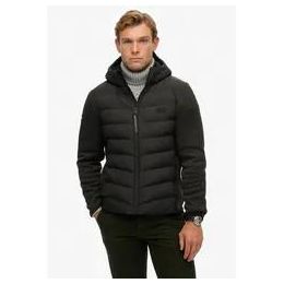 Steppjacke Superdry "HOODED STORM KNIT HYBRID JKT", Herren, Gr. XL, schwarz (schwarz marl), Steppware, Obermaterial: 100% Polyester, meliert, slim fit, Jacken