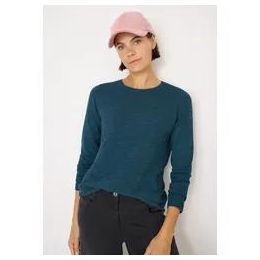 Rundhalspullover Cecil, Damen, Gr. L (42), teal blau heather melange, Strick, Obermaterial: 60% Baumwolle, 40% Polyester, meliert, casual, regular fit normal, Rundhals, Langarm gerader Abschluss, Pullover, mit Struktur