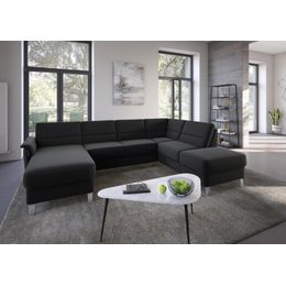 Sit & More Wohnlandschaft SIT & MORE "Palmera U-Form, B: 308 cm", schwarz, B:308cm H:89cm T:212cm, 100% Polyester, Sofas, Wohnlandschaft, optional Bettfunktion & Bettkasten, Federkern
