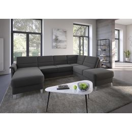 Sit & More Wohnlandschaft SIT & MORE "Palmera U-Form, B: 308 cm", grau (dunkelgrau), B:308cm H:89cm T:212cm, 100% Polyester, Sofas, Wohnlandschaft, optional Bettfunktion & Bettkasten, Federkern