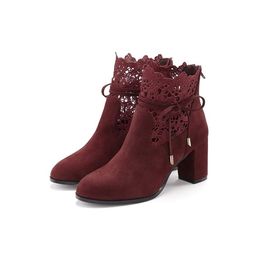 Lascana High-Heel-Stiefelette rot Gr. 41 für Damen. Mit Spitze