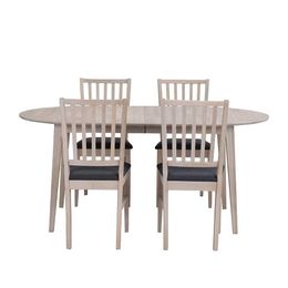 Pharao24.de Esszimmergruppe mit ovalem Tisch Eiche White Wash (fünfteilig)