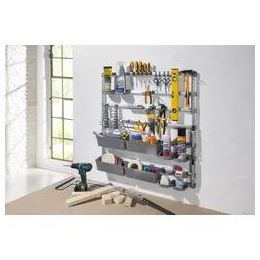 Ablageregal Ruco, silber (aluminiumfarben, silber), B:90cm H:90cm T:10cm, Aluminium, Kunststoff, Regale, Mehrzweckregal Werkstattregal, Aluminium/Kunststoff, ideal für Werkstatt, Garage oder Hobbyraum