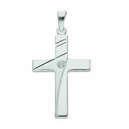 Kreuzkette ADELIA ́S "Halskette - Kreuzkette mit Kreuz Anhänger mit Zirkonia aus 925", silber, Halsketten, Damen, Silber 925 (Sterlingsilber), Schmuckset mit bis 45 cm stufenlos verstellbarer 925 Silber Halskette