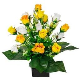 Kunstblume I.GE.A. "Rosen-Arrangement im Topf aus Keramik Blumengesteck Dekoblumen", gelb, B:30cm H:38cm L:30cm, Polyester, Kunstpflanzen, Seidenblumen Kunstrosen Rosenstrauß Hochzeitsdeko Tischdeko