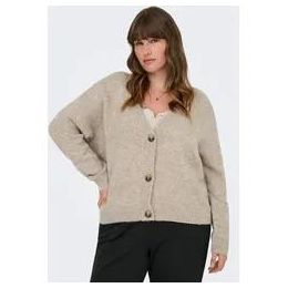 Strickjacke Only CARMAKOMA "CARZOEY L/S CARDIGAN KNT NOOS", Damen, Gr. XL, woodsmoke detail:with melange, Strick, Obermaterial: 71% Polyacryl, 21% Polyester, 6% Nylon, 2% Elasthan, meliert, regular fit h&uuml;ftlang, Rundhals, Strickjacken Strickjacke