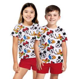 Disney Mickey Mouse Schlafanzug Pyjama Set Kurzarm Oberteil Hose in rot/weiß | Gr.: 122/128
