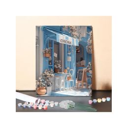 ARTNANAS DIY Malen nach Zahlen Set-"Blaues Caf&eacute;" | Gr.: 30x40 mit Rahmen