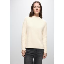 Stehkragenpullover Street One, Damen, Gr. 42, soft beige, Stoff, 78% Polyamid, 12% Polyacryl, 10% Baumwolle, unifarben, normal normal, Rundhals, abgesteppt, Pullover, aus softem Materialmix