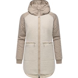 Fellimitatmantel Ragwear "Longeddy", Damen, Gr. XL (42), hellbeige, Obermaterial 1: 100% Polyester, Obermaterial 2: 70% Polyester, 30% Nylon, Innenfutter: 100% Polyester, Wattierung: 100% Polyester, figurumspielend ca. Mitte Oberschenkel, hoch geschlossener Ausschnitt, Ärmel ohne Ärmelschlitz Rippbündchen, Mäntel, Kuscheliger Plüschmantel mit Kapuze