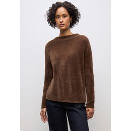 Stehkragenpullover Street One, Damen, Gr. 40, hazelnut braun, Stoff, 78% Polyamid, 12% Polyacryl, 10% Baumwolle, unifarben, normal normal, Rundhals, abgesteppt, Pullover, aus softem Materialmix