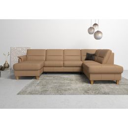 Home Affaire Wohnlandschaft »Palmera U-Form, B: 308 cm« optional Bettfunktion & Bettkasten, Federkern cappuccino