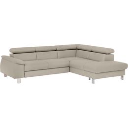 COTTA Ecksofa »Komaris L-Form, B: 249 cm« mit Kopfteilverstellung, optional Bettfunktion, Bettkasten & Licht grau
