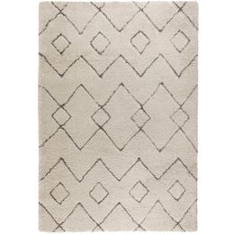 FLAIR RUGS Hochflor-Teppich »Imari« rechteckig 30 mm Höhe Shaggy Berber Optik, Boho, Rauten Muster cream/grau Obermaterial: 100% Polypropylen B :...