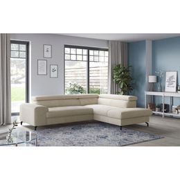 COTTA Ecksofa »Aura L-Form, B: 260 cm« mit Bettfunktion, Bettkasten & Kopfteilverstellung ivory