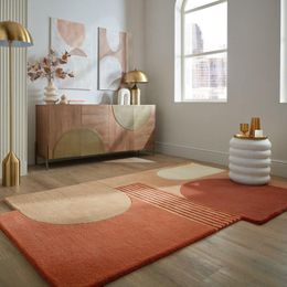 FLAIR RUGS Wollteppich &raquo;Lozenge mit abstraktem Retro-Design&laquo; rechteckig 10 mm H&ouml;he Kurzflor, Retro Muster orange Wolle