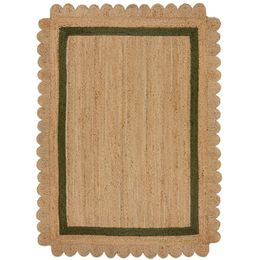 FLAIR RUGS Teppich &raquo;Grace aus Jute mit Muschelrandsaum&laquo; rechteckig 7 mm H&ouml;he aus 100% Jute, fu&szlig;bodenheizungsgeeignet, mit Bord&uuml;re gr&uuml;n Jute