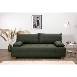Collection AB Schlafsofa »Bella, B: 196 cm, Liegefl. 145x196 cm« mit Bettfunktion, Bettkasten & 2 Armlehnenkissen, Federkern grün