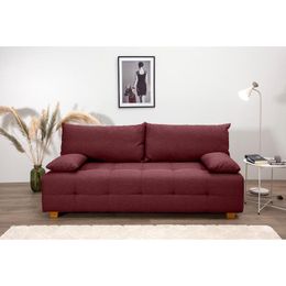 Collection AB Schlafsofa »Bella, B: 196 cm, Liegefl. 145x196 cm« mit Bettfunktion, Bettkasten & 2 Armlehnenkissen, Federkern lila