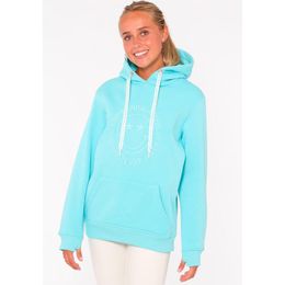Zwillingsherz Kapuzensweatshirt &raquo;Happy and Beautiful&laquo;, mit gleichfarbiger Smiley-Stickerei und Bindeb&auml;nder mit Schriftzug t&uuml;rkis L/XL L/XL...