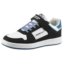 Dockers by Gerli Sneaker, Slip-On Sneaker, Klettschuh, Freizeitschuh mit Gummizug und Klett wei&szlig;-schwarz-blau 38 38 Basket Retro Sneaker mit...