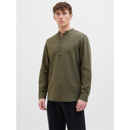Jack & Jones JACK & JONES Langarmhemd »JJESUMMER HALF PLACKET SHIRT LS SN« mit Bandkragen Dusty Olive M - N-Gr N-Gr M Cooles Hemd von Jack & Jones