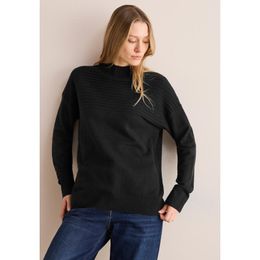 Cecil Stehkragenpullover mit Elasthan-Anteil Black XS (36) XS (36) Strukturmix-Pullover von Cecil