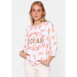 Zwillingsherz Damen Longsleeve &raquo;Shirt "Ocean Sandy Soul"&laquo; 3/4-Arm, Pailletten, Kontrastn&auml;hte, Schriftz&uuml;ge, Rundhalsausschnitt orange S/M