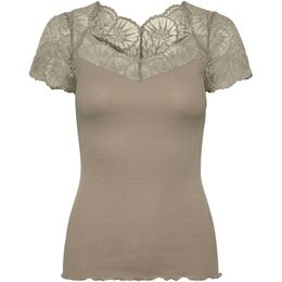 rosemunde T-Shirt elastischer Vintage-Spitzenbesatz, Kurzarm, gewellter Saum, Seidenmix khaki XS XS Spitzentop von rosemunde