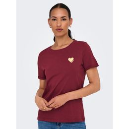 Only Kurzarmshirt &raquo;ONLKITA LIFE S/S TOP NOOS&laquo; regular fit, casual, Single Jersey, Baumwolle, Rundhals Cabernet Print:GOLD GLITTER HEART M M T-Shirt...