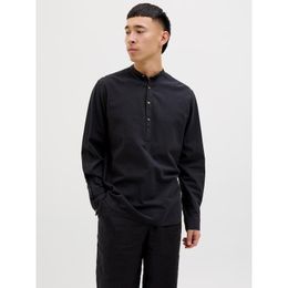 Jack & Jones JACK & JONES Langarmhemd »JJESUMMER HALF PLACKET SHIRT LS SN« mit Bandkragen Black S - N-Gr N-Gr S Cooles Hemd von Jack & Jones