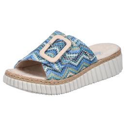 Rieker Keilpantolette Sommerschuh, Strandschuh, Hausschuh mit praktischem Klettverschluss blau multi 43 43 Pantolette in sommerlicher Optik