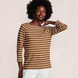 LANDS' END Gestreiftes Baumwollshirt mit 3/4-Ärmeln, Damen,  Braun, Baumwolle, by Lands' End