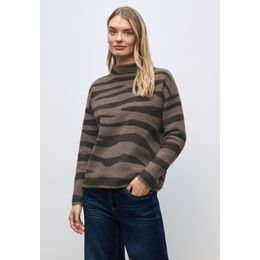 Jacquardpullover Street One, Damen, Gr. 34, silk braun, Stoff, 100% Polyester, animal-print, comfort fit normal, Rundhals, normaler Saum, Pullover, mit Turtleneck
